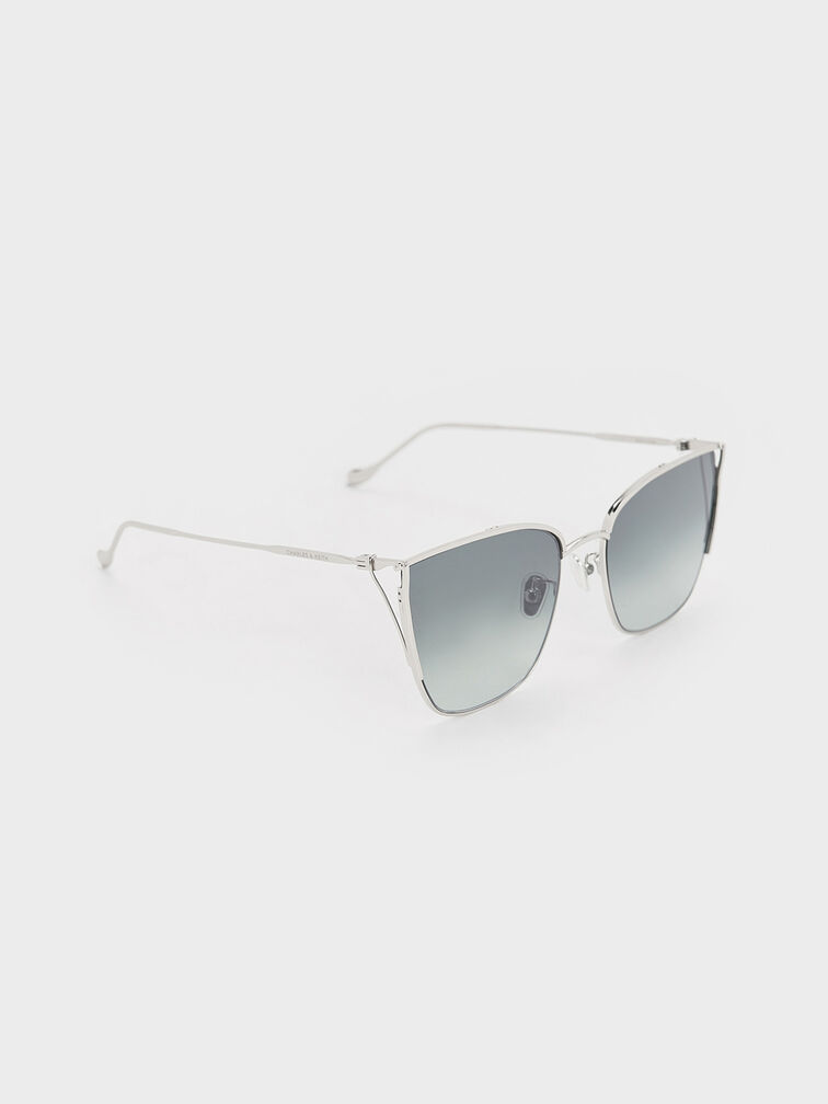 Silver Shea Metallic-Rim Square Sunglasses