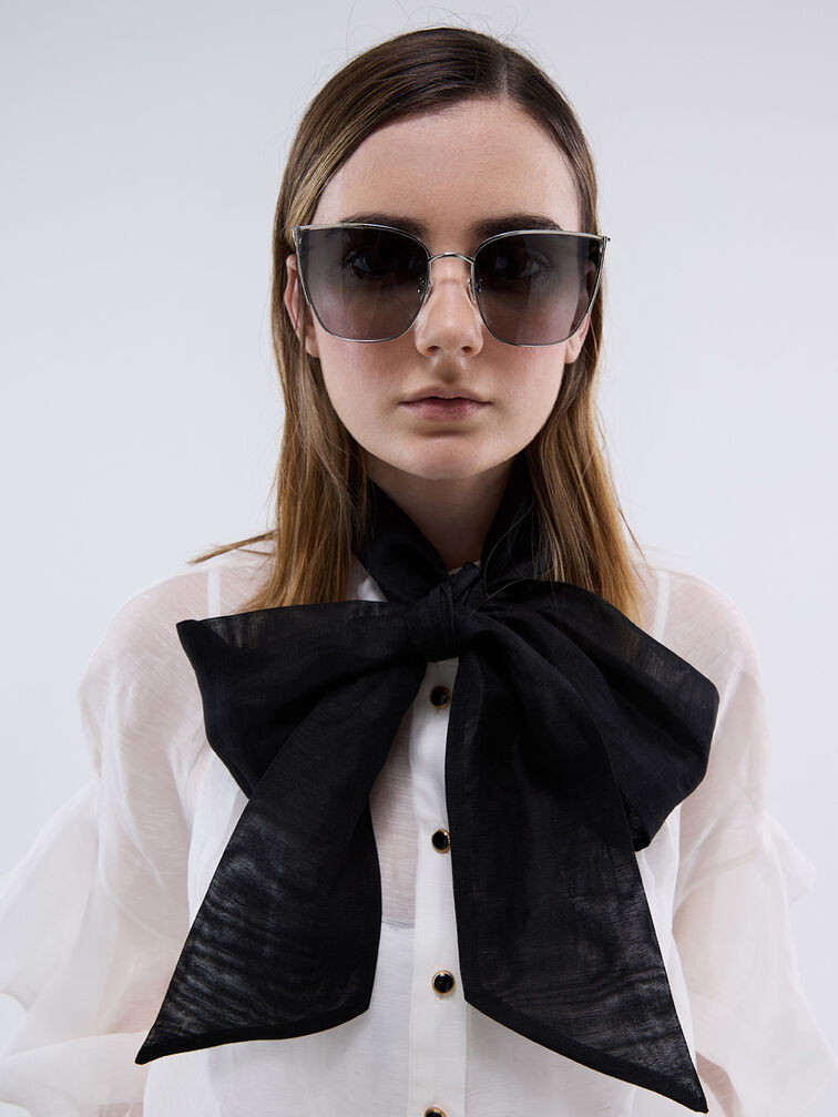 Silver Shea Metallic-Rim Square Sunglasses