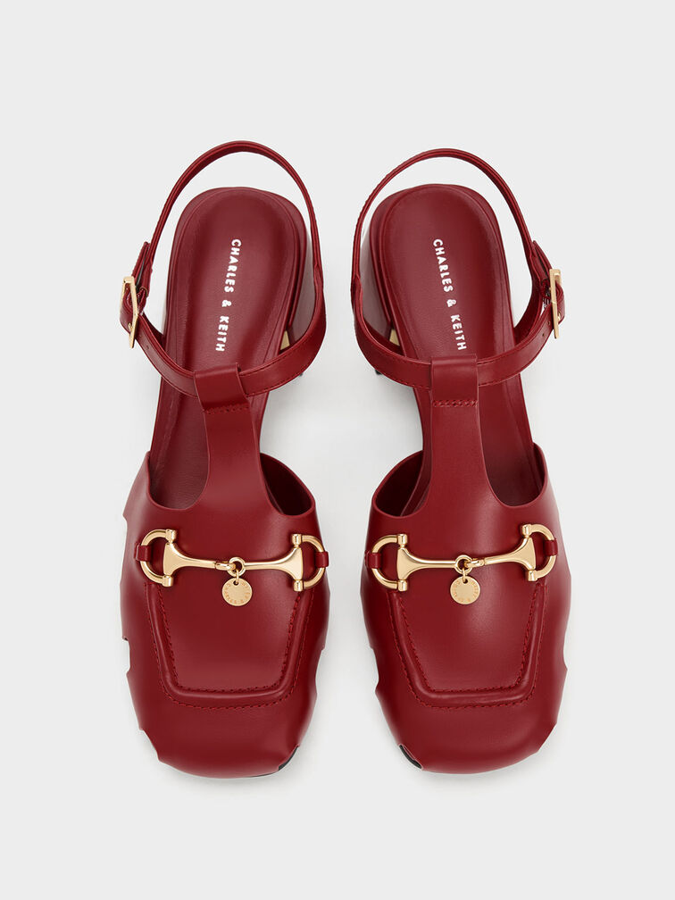 Red Cut-Out T-Bar Pumps - CHARLES & KEITH TH