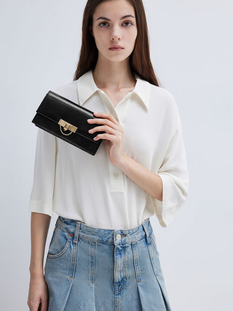 Black Tallulah Snake-Print Push-Lock Wallet - CHARLES & KEITH TH