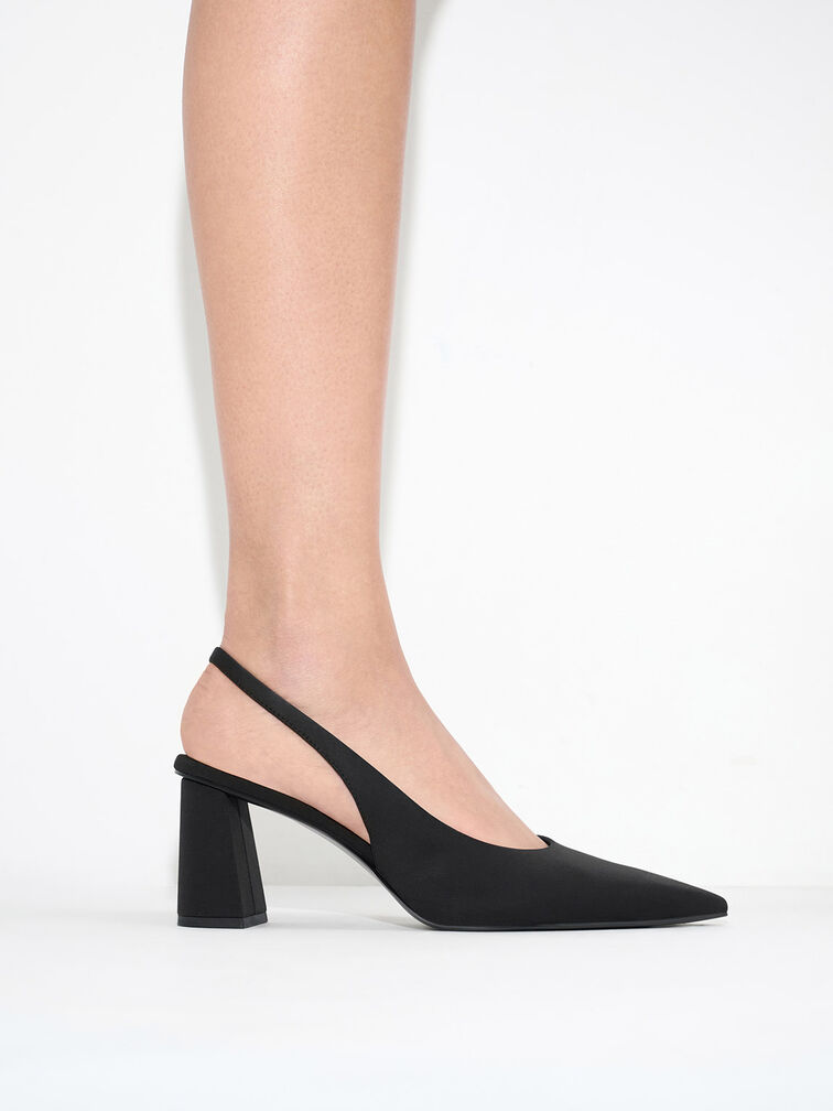 รองเท้าปิดส้น Black Trapeze Heel Slingback Pumps - CHARLES & KEITH TH