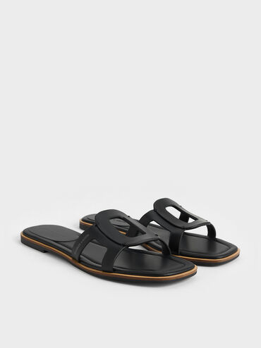 Black Easley Cut-Out Slide Sandals - CHARLES & KEITH TH
