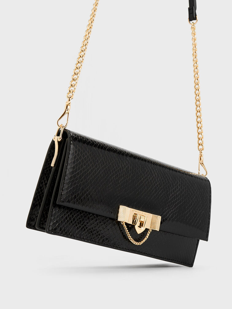 Black Tallulah Snake-Print Push-Lock Wallet - CHARLES & KEITH TH