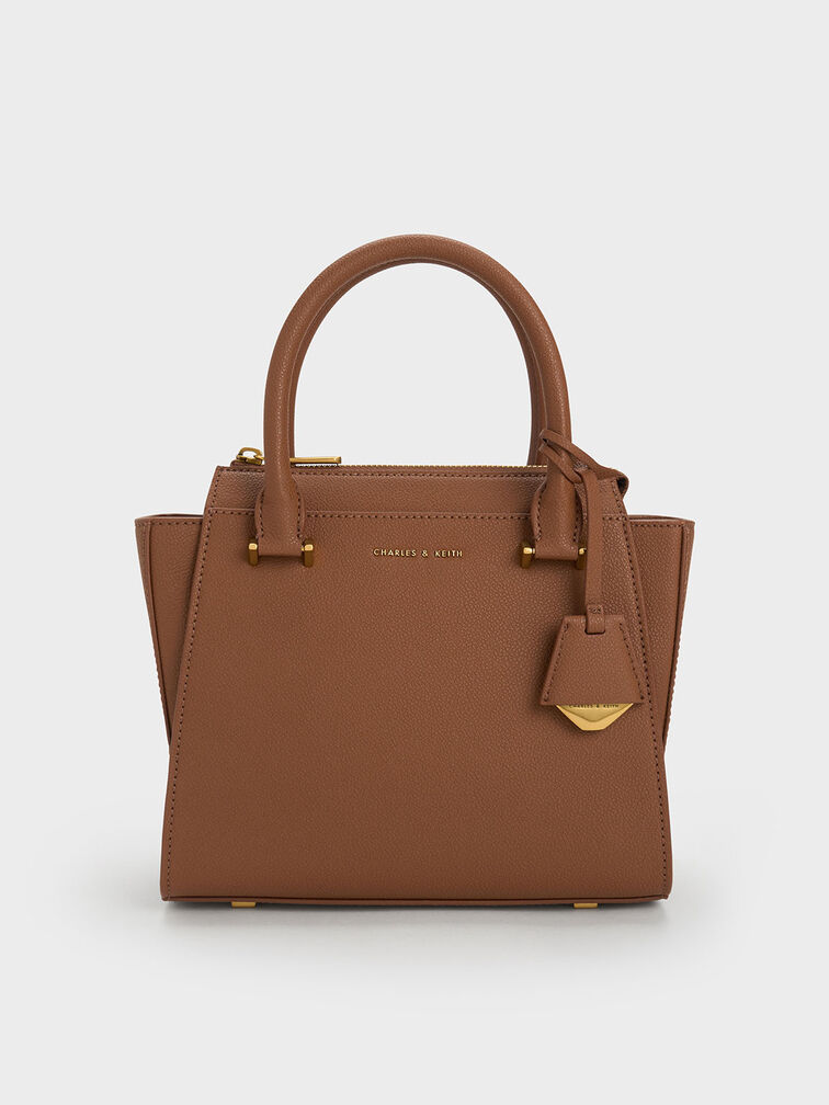 Chocolate Harper Structured Top Handle Bag - CHARLES & KEITH TH