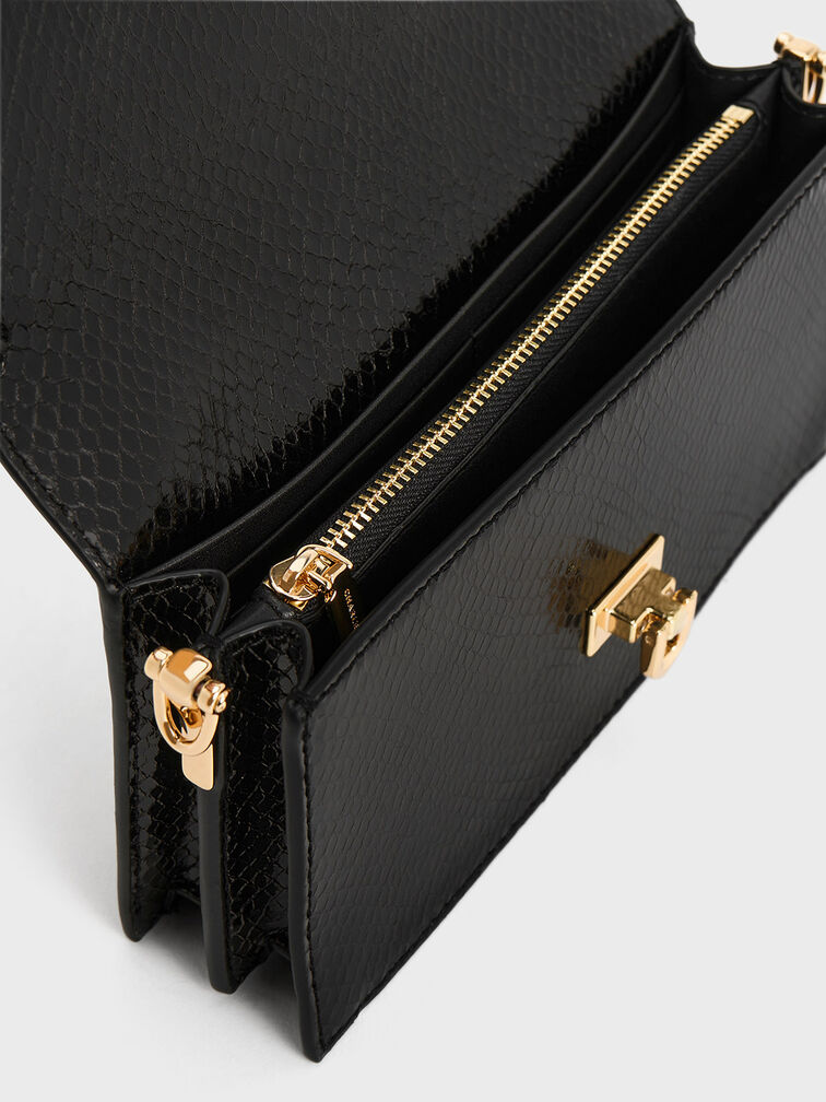 Black Tallulah Snake-Print Push-Lock Wallet - CHARLES & KEITH TH