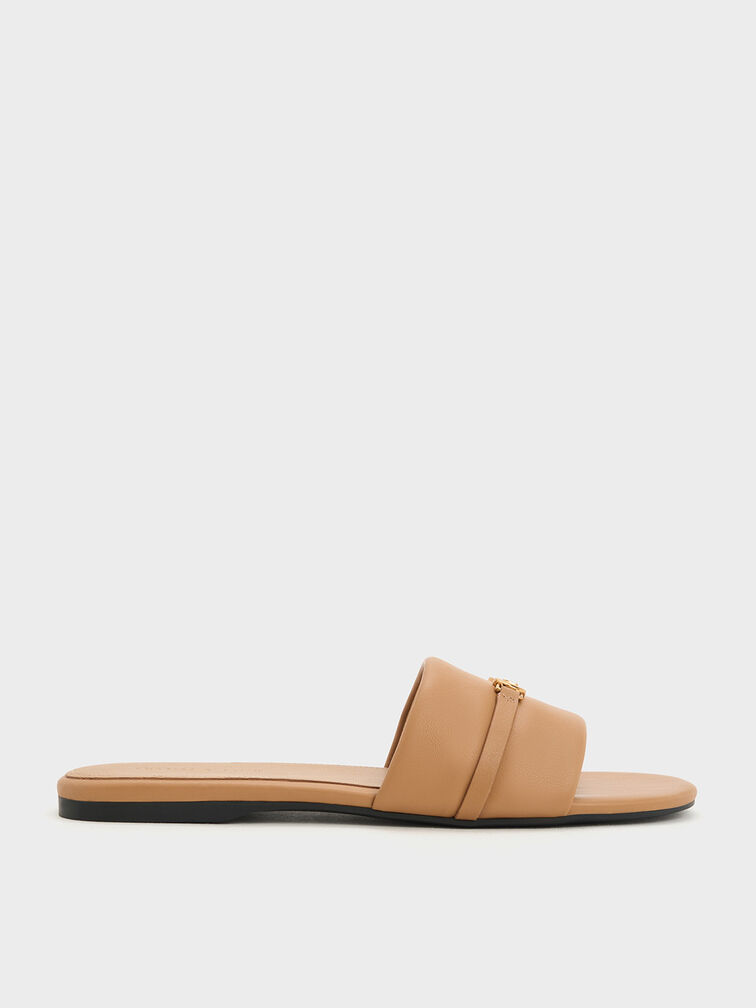 รองเท้าแตะ Camel Metallic Accent Round-Toe Slide Sandals - CHARLES ...