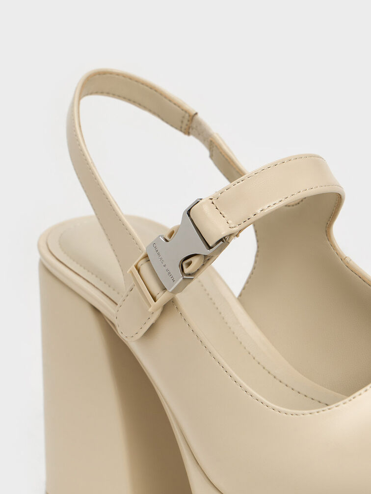 Beige Laine Metallic-Buckle Platform Mary Janes - CHARLES & KEITH TH