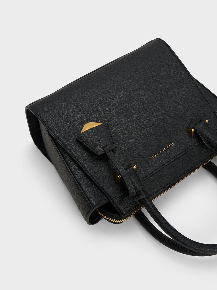 Black Harper Structured Top Handle Bag - CHARLES & KEITH TH