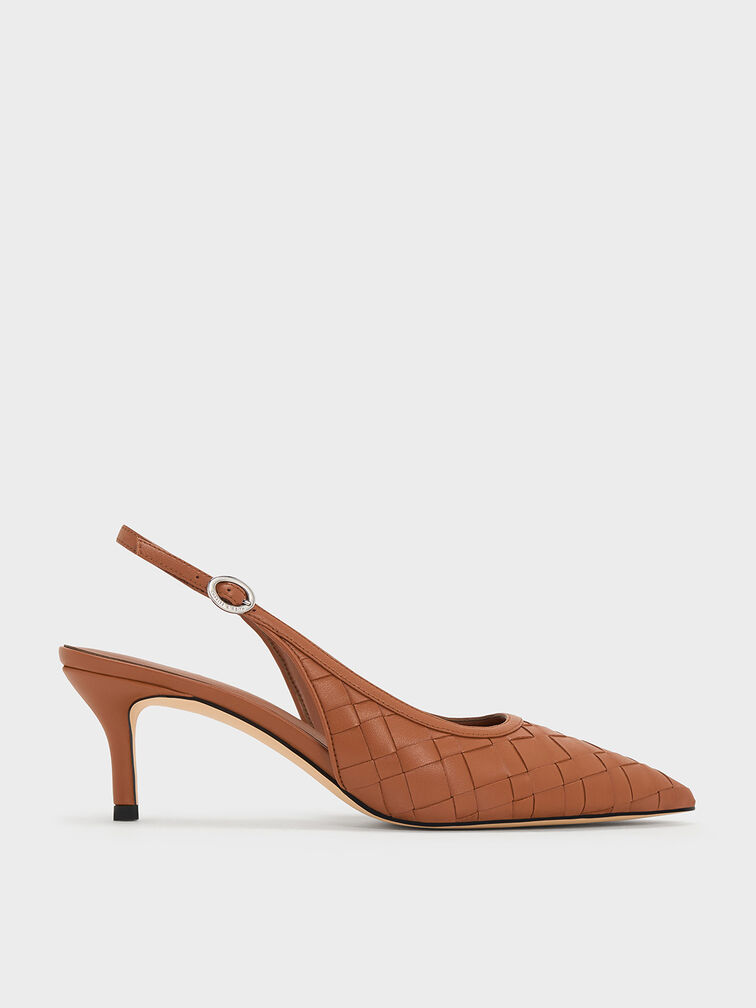 รองเท้าปิดส้น Brown Woven Pointed-Toe Slingback Pumps - CHARLES & KEITH TH