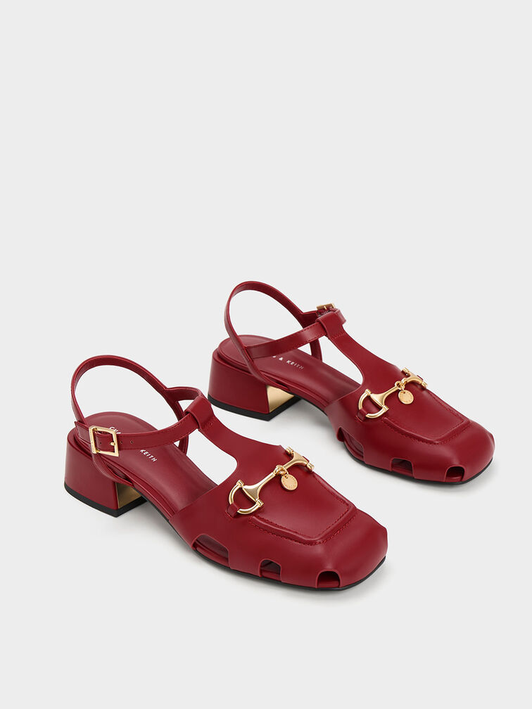 Red Cut-Out T-Bar Pumps - CHARLES & KEITH TH