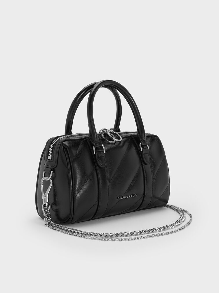 Noir Philomena Panelled Chain-Handle Bowling Bag - CHARLES & KEITH TH