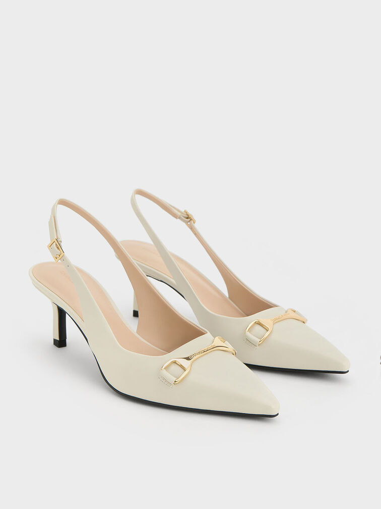 รองเท้าปิดส้น Chalk Metallic-Accent Slingback Pumps - CHARLES & KEITH TH