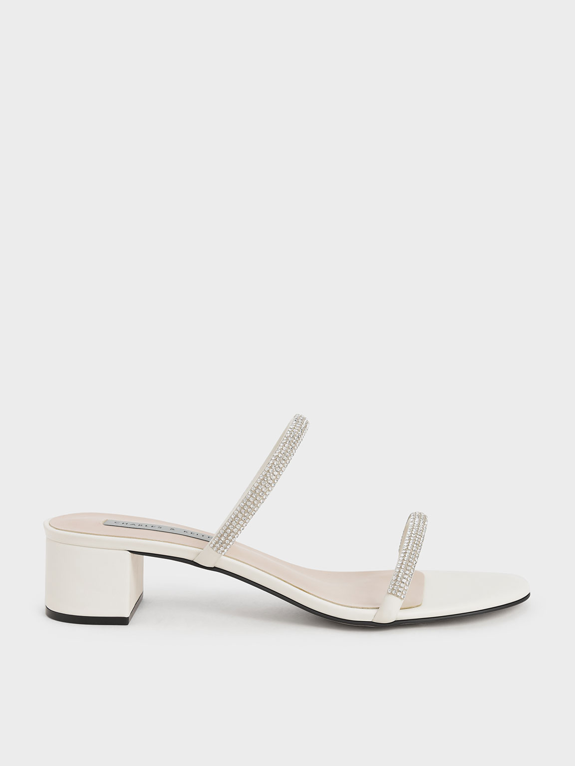 รองเท้าเปิดส้น Cream Gem-Encrusted Strappy Heeled Mules - CHARLES ...