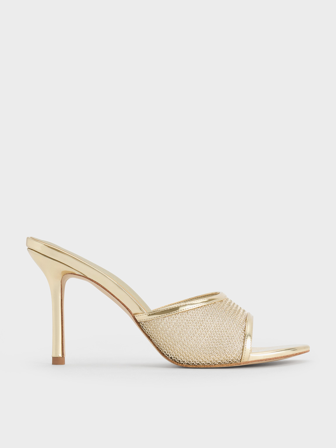 Gold Mesh Metallic Stiletto-Heel Mules - Gold - Sale - CHARLES & KEITH TH