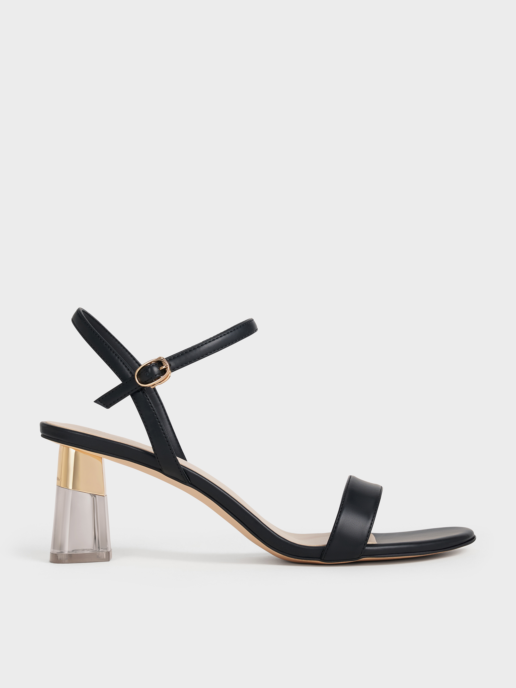 Black Clear Trapeze Heel Sandals - CHARLES & KEITH TH