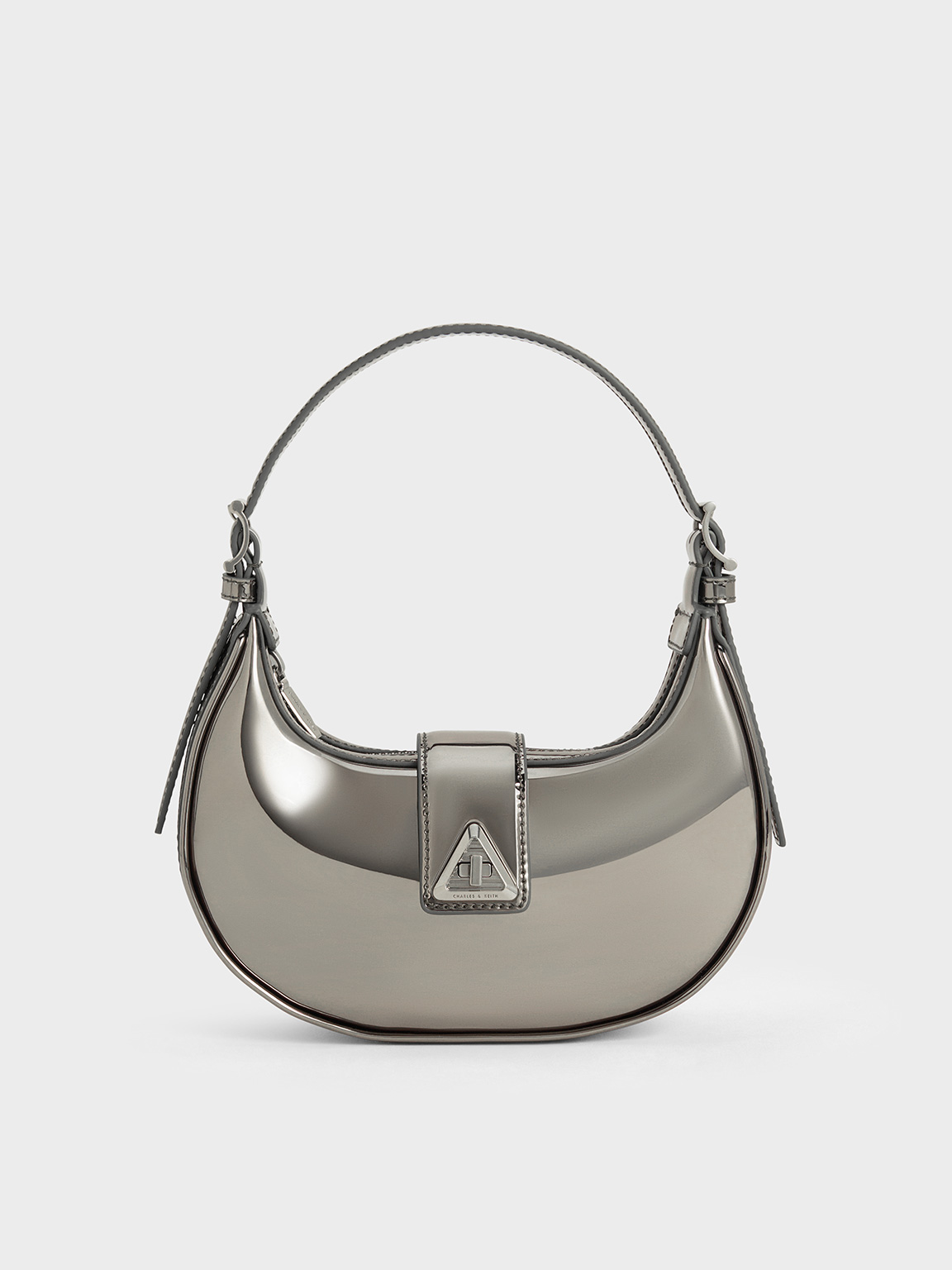 Pewter Trice Metallic Accent Belted Shoulder Bag - CHARLES & KEITH TH