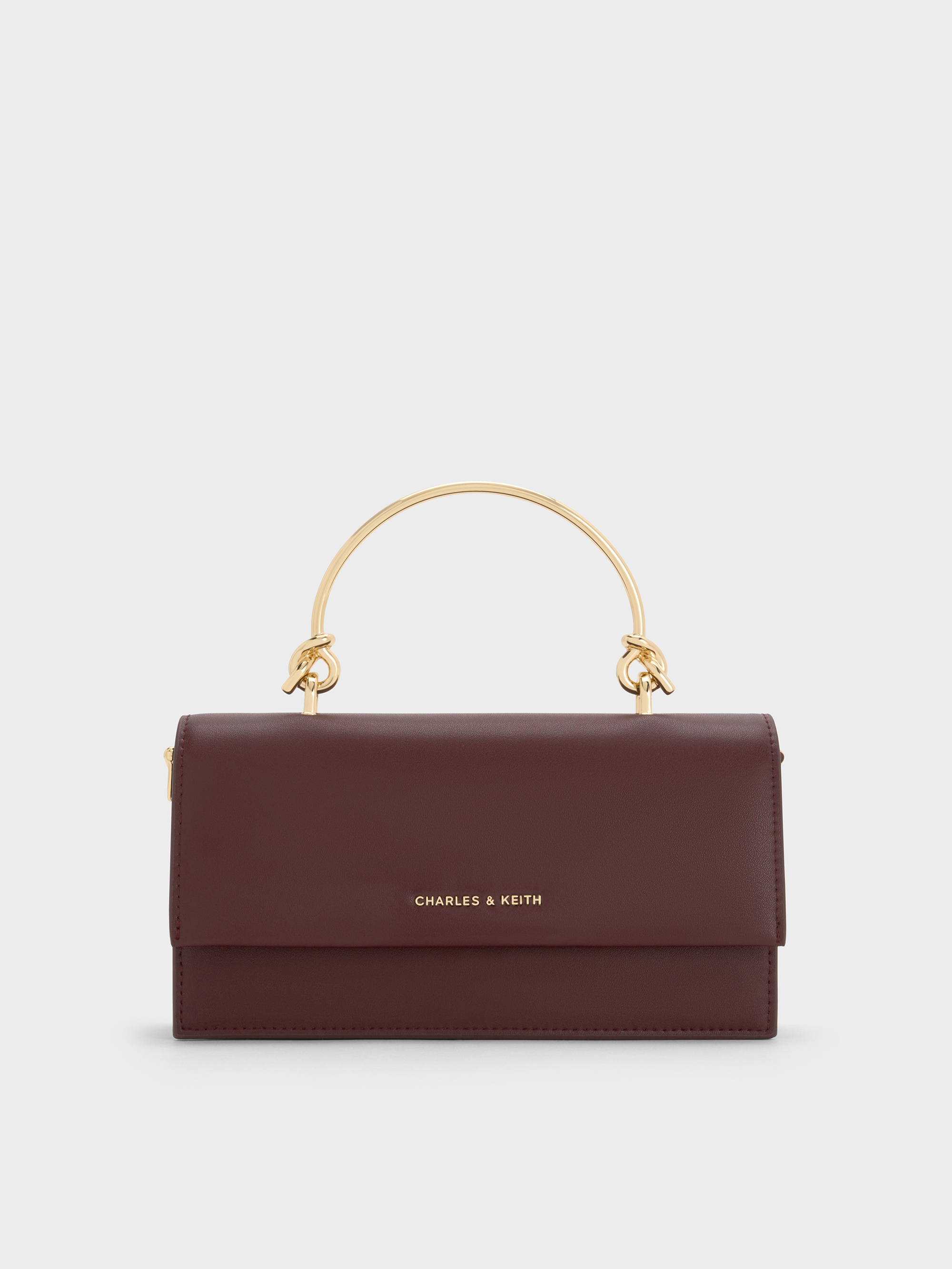 กระเป๋าสตางค์ใบยาว Wineberry Red Kristine Sculptural-Handle Long Wallet ...