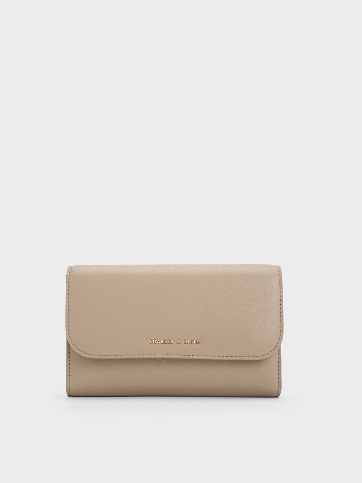 Taupe Magnetic Front Flap Long Wallet - CHARLES & KEITH TH