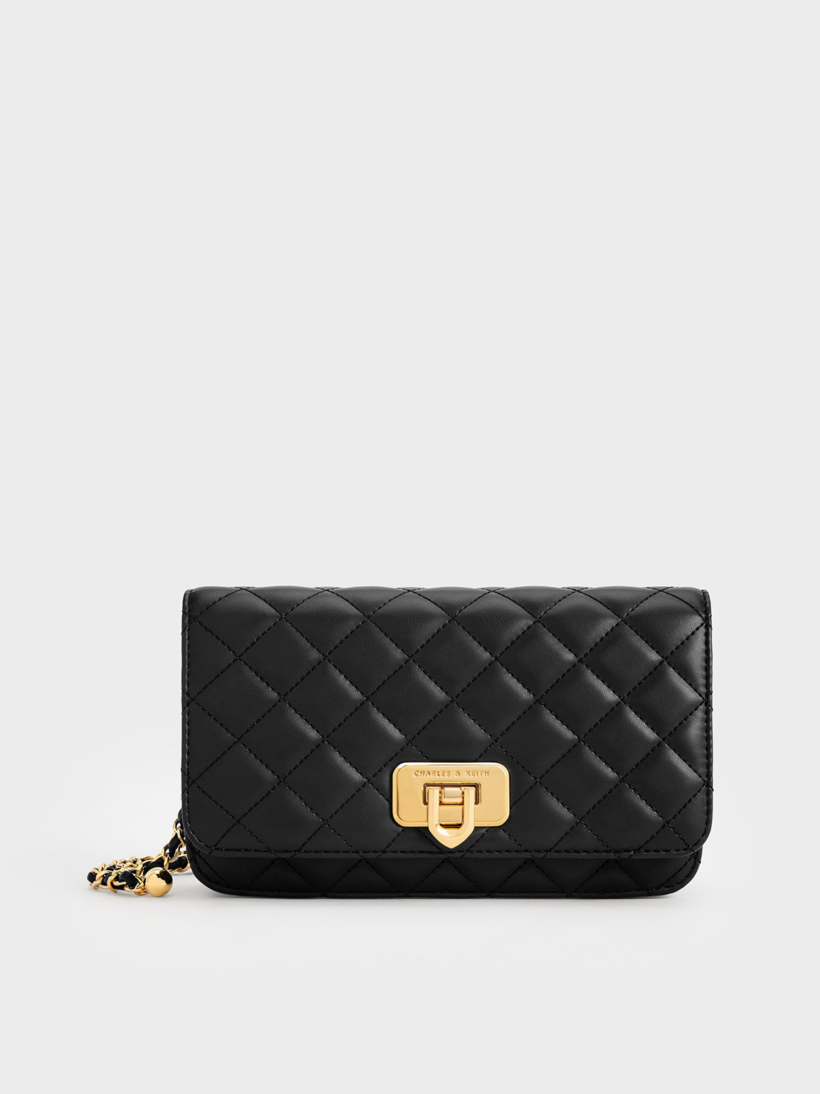 Black Cressida Quilted Push-Lock Clutch - CHARLES & KEITH TH