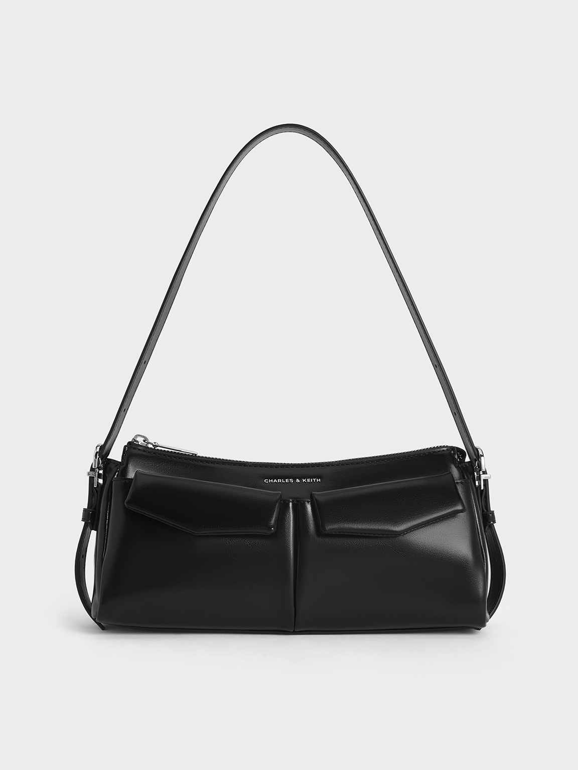 Noir Rachel Elongated Front-Pocket Chain-Handle Bag - CHARLES & KEITH TH
