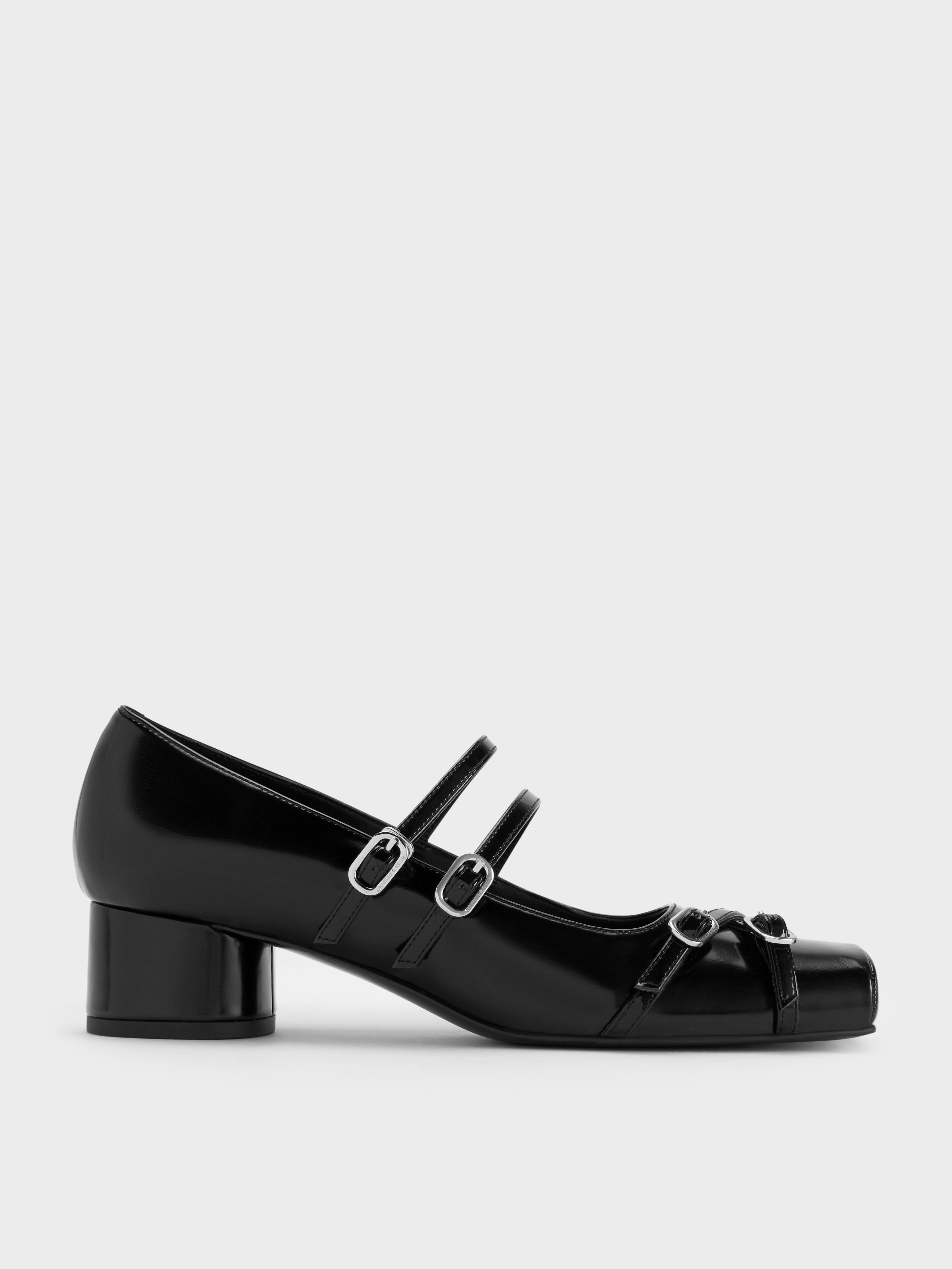 รองเท้าปิดส้น Black Boxed Double-Strap Mary Jane Pumps - หนังเงาสีดำ ...